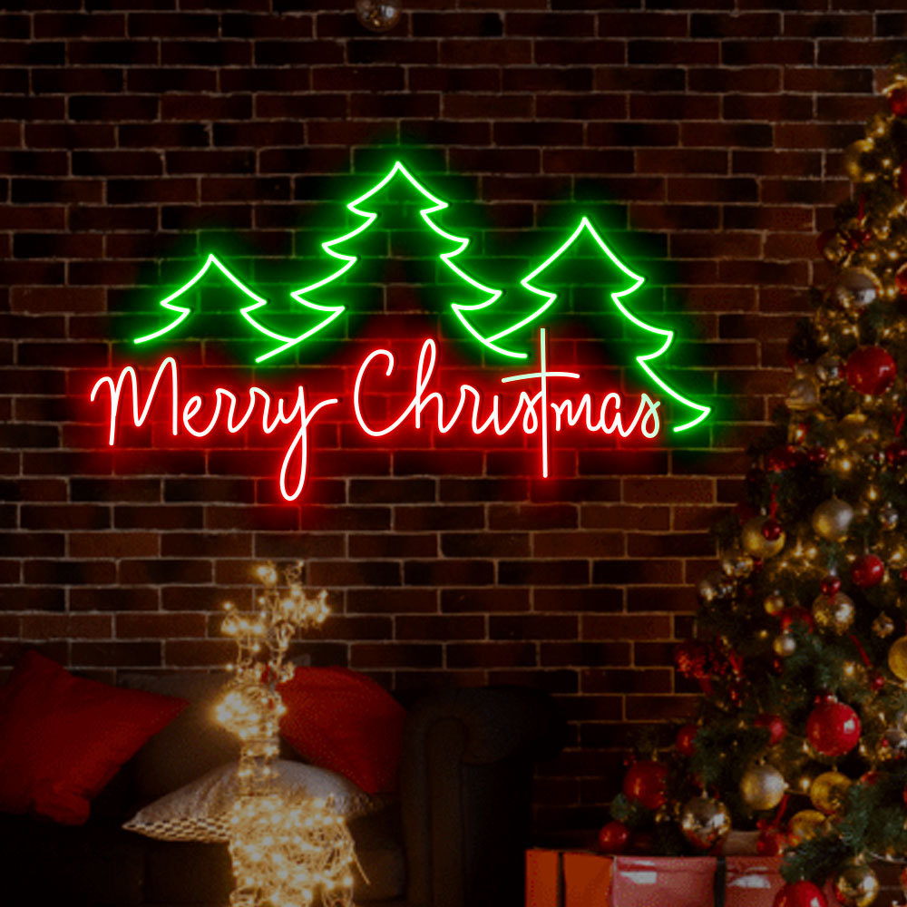 Merry Christmas Pine Neon Sign - Custom Personalised LED Neon Signs ...