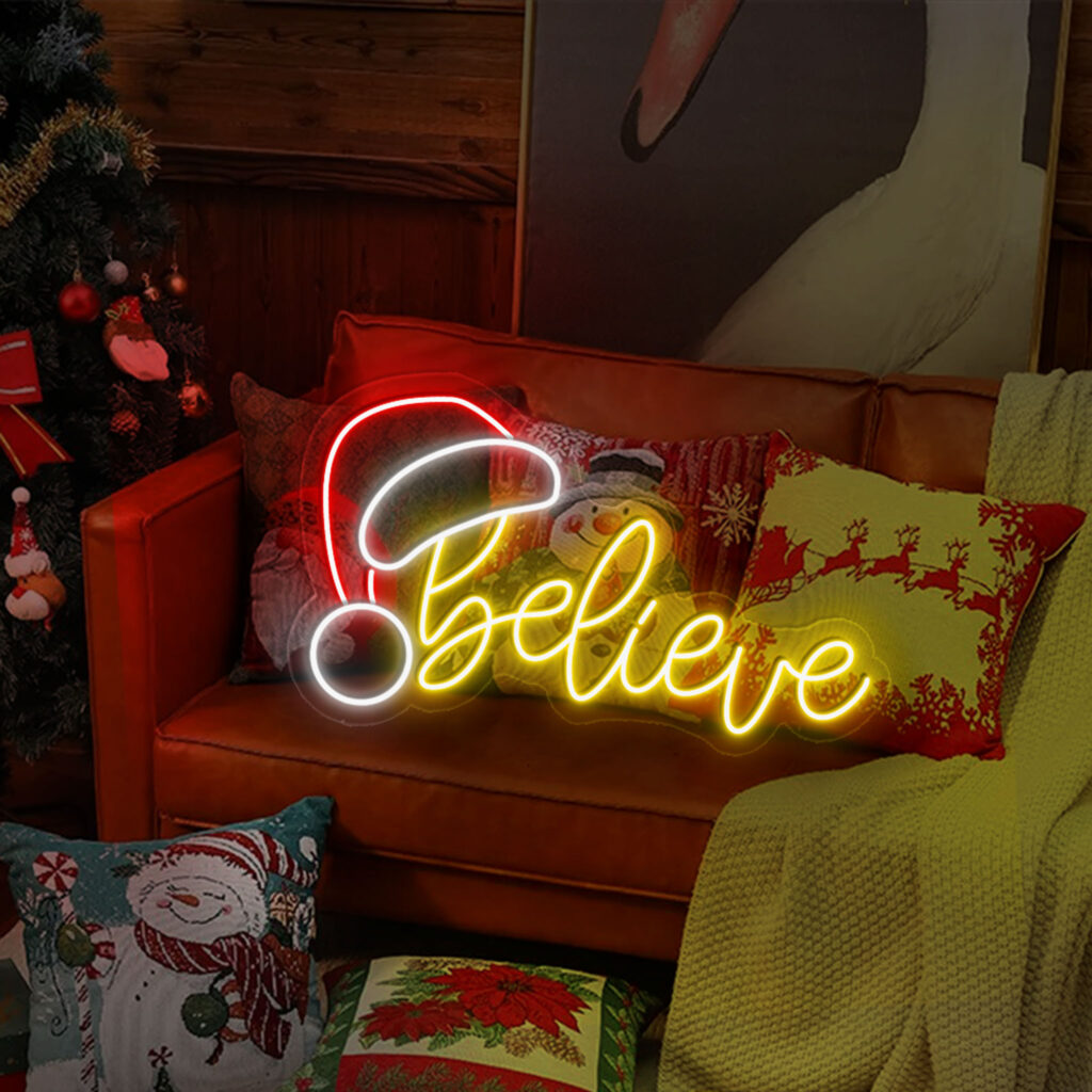 Christmas Hat Believe Neon Sign - Custom Personalised LED Neon Signs ...