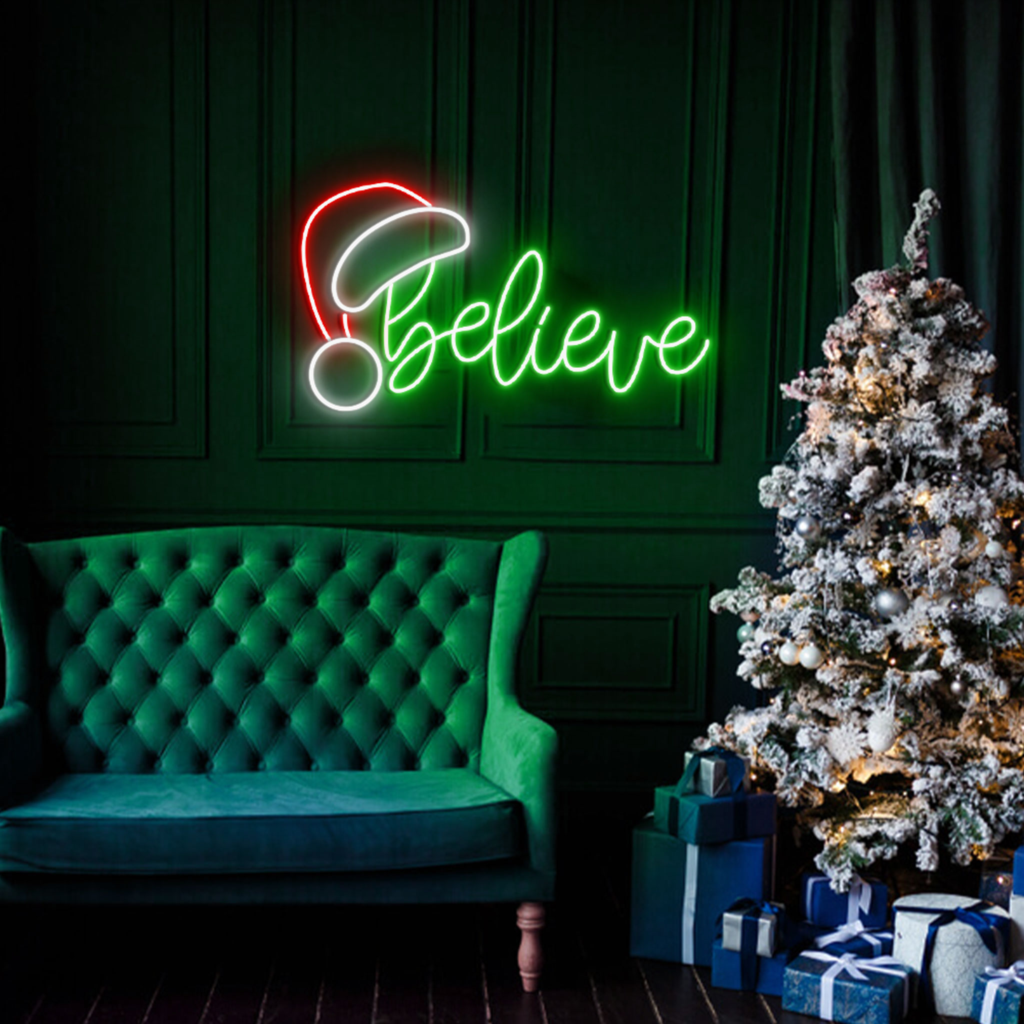 Christmas Hat Believe Neon Sign - Custom Personalised LED Neon Signs ...